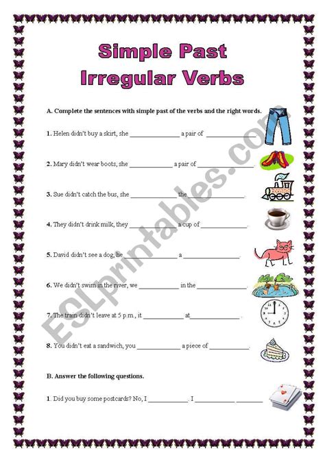 Past Simple Irregular Verbs Questions Exercises Free