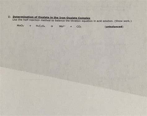Solved D Determination Of Oxalate In The Iron Oxalate