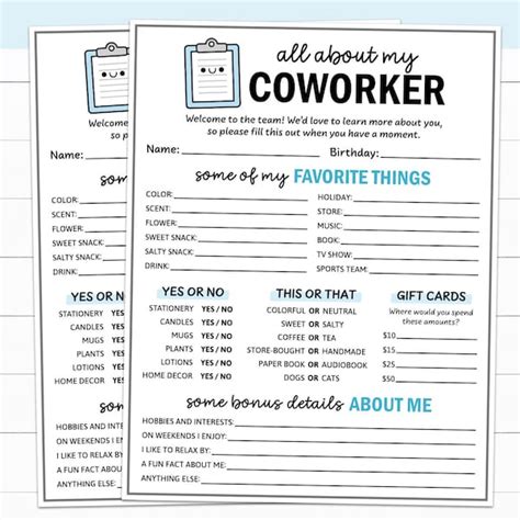 Employee All About Me Printable Etsy