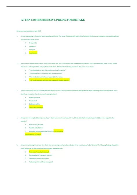 Ati Rn Comprehensive Predictor Retake Exam With Verified Solutions Latest Update 2024 Ati