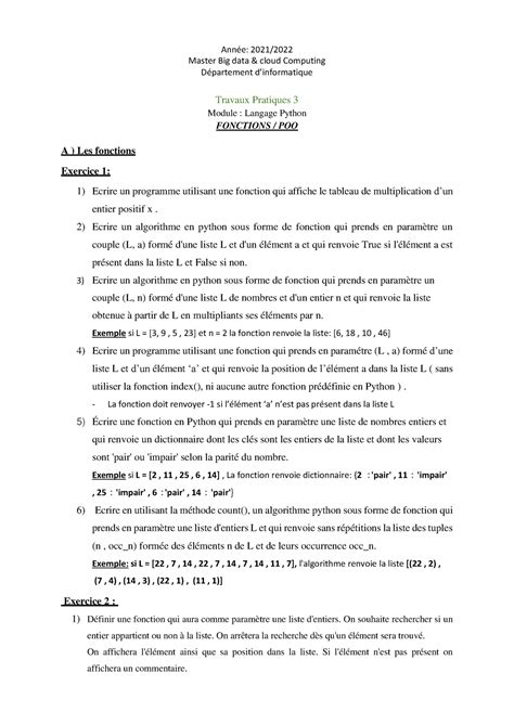 Tp3 Travaux Pratique De Module Python Master Big Data And Cloud
