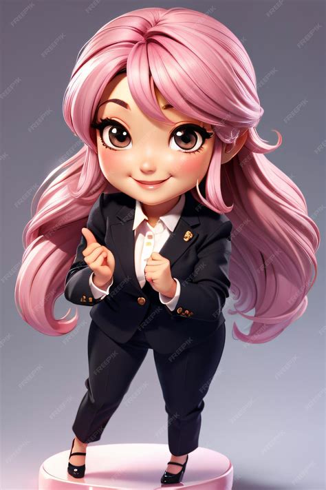 Premium Ai Image 3d Chibi A Woman In A Suit And Heels Giving A Thumbs