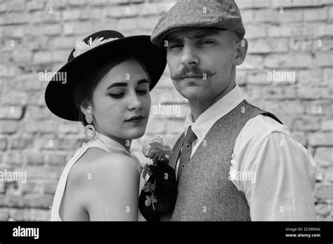 Portrait Of A Beautiful Couple In Vintage Style Retro Style Classic