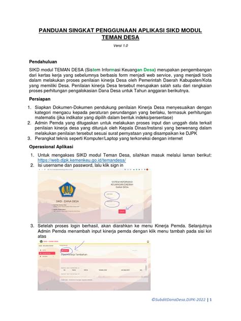 Panduan Singkat Penggunaan Aplikasi Sikd Modul Teman Desa 1 Pdf