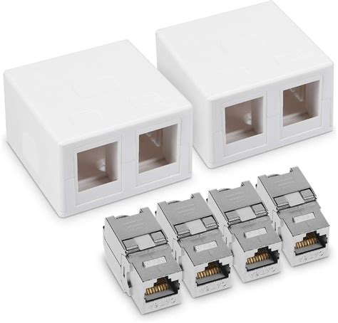 Kwmobile 2x Cat 6a Surface Mounted Network Socket With 4x Keystone