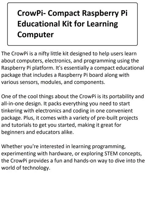 Crowpi Compact Raspberry Pi Educational Kit For Learning Computer At Kit In New Delhi