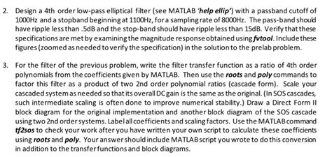 2 Design A 4th Order Low Pass Elliptical Filter See