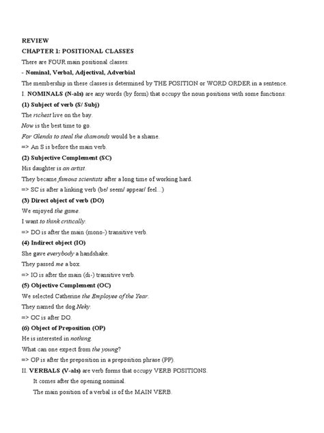 Chapter 1 Positional Classes Pdf Adjective Verb