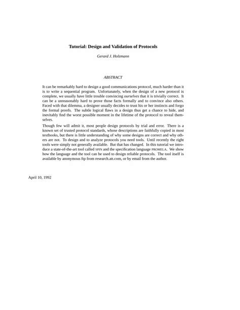 Pdf Tutorial Design And Validation Of Protocols Spinroot