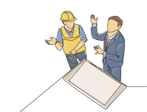 Premium Vector Single Continuous Line Drawing Of Architect And Foreman Discussing About