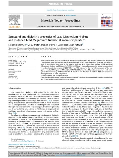 Pdf Structural And Dielectric Properties Of Lead Magnesium Niobate And Ti Doped Lead Magnesium
