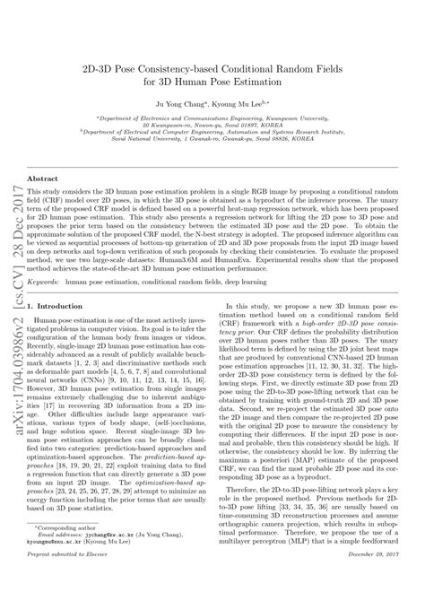 Pdf 2d 3d Pose Consistency Based Conditional Random Fields For 3d Human Pose Estimation