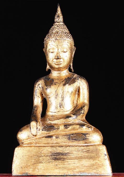 Brass Laotian Buddha Statue Covered In Real Gold Leaf In The Earth Touching Hand Position 17