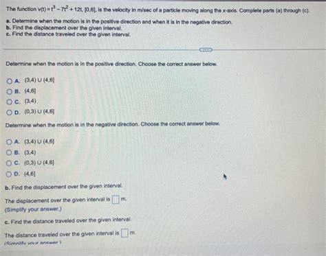 Solved The Function V T T3−7t2 12t [0 6] Is The Velocity