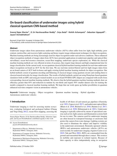 On Board Classification Of Underwater Images Using Hybrid Classical Quantum Cnn Based Method