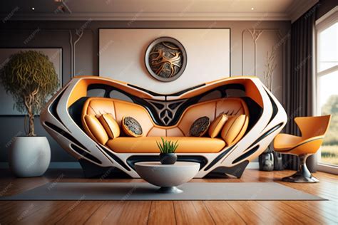 Premium Photo Futuristic Living Room With Futuristic Sofa And
