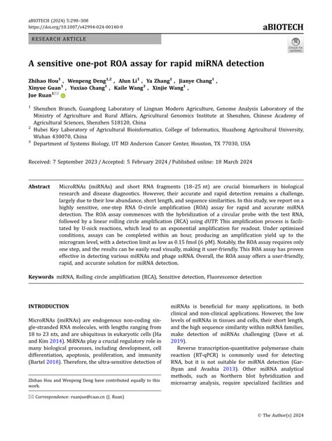 Pdf A Sensitive One Pot Roa Assay For Rapid Mirna Detection