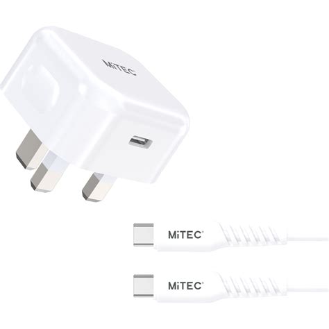 Mitec Mipower Usb C Pd Mains Charger 20w And White Usb C To Usb C Cable Wilko
