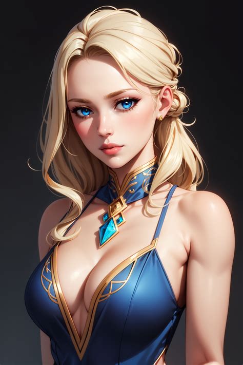 Rule 34 Ai Generated Bare Shoulders Blonde Hair Blue Eyes Blush Cleavage Dress Full Lips Hi
