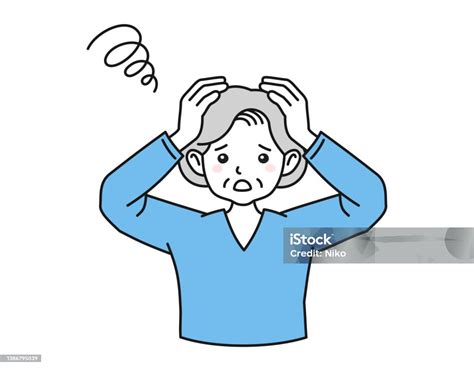 고민하는 표정을 가진 노인 여성의 일러스트 머리를 들고 포즈를 취하고 흰색 배경에 벡터 일러스트 디자인 요소 걱정하는에 대한 스톡 벡터 아트 및 기타 이미지 Istock