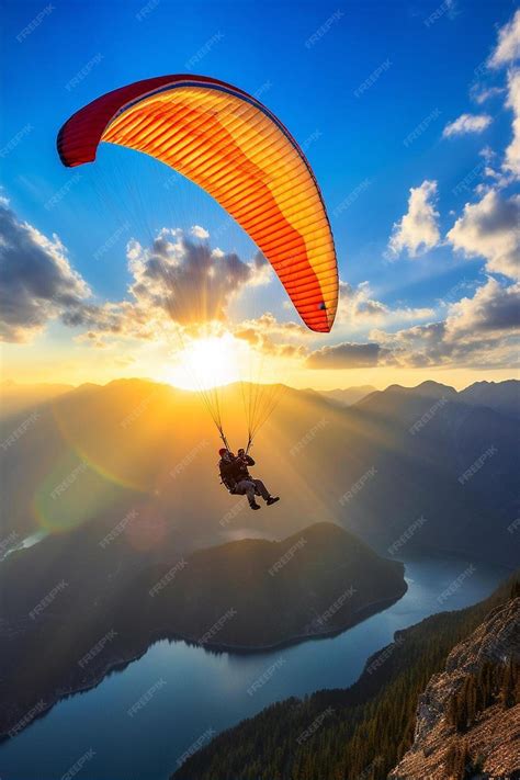 Premium Ai Image Paragliding In The Sky Paraglider Tandem Flying Over