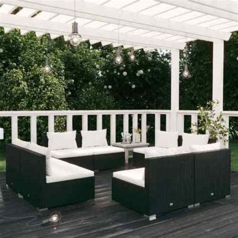 8 Piece Garden Lounge Set With Cushions Poly Rattan Black Vidaxl Ebay