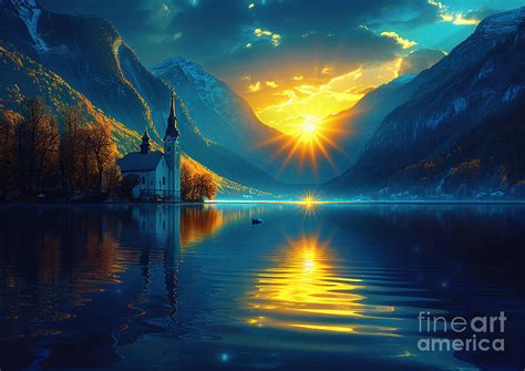 Lake Morning Sunrise Chapel Hallstatt Hallstatt Stunning Sunrise Over