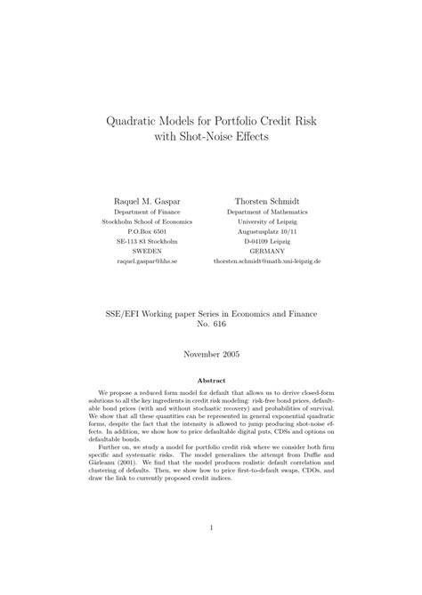 Pdf Quadratic Models For Portfolio Credit Risk With Shot Noise Effects