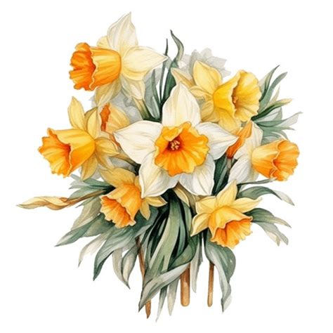Daffodils Bouquet Floral Flowers Watercolor Clip Art 4 High Quality Png