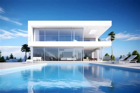 Premium Photo 3d Rendering Of Modern Cozy House With Pool And Parking
