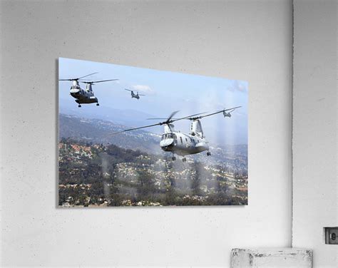 Ch 46e Sea Knight Helicopters Fly Over San Diego California By
