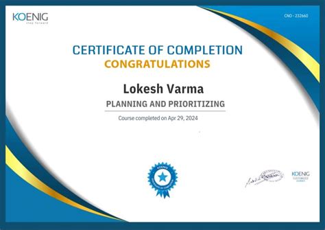 Completed Planning And Prioritizing Course By Koenig Lokesh Varma