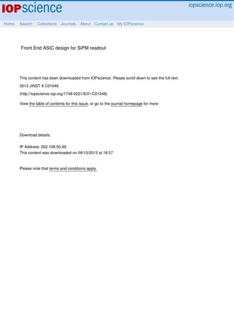 PDF Front End ASIC Design For SiPM Readout