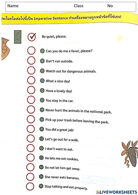 Imperative Sentense Worksheet Live Worksheets