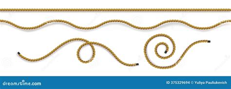 Rope String Realistic Jute Cord Hemp Twisted Rope Isolated On White