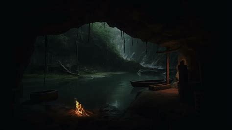 동굴에서 자다 비오는 밤 불타오르는 소리 푹 쉬고 잘 자 동굴과 캠프파이어 Youtube
