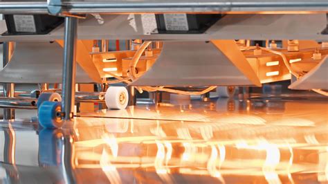 Close Up Shot Of A Large Scale Machine For The Packaging Of Metal Sheets In The Process Of Panel