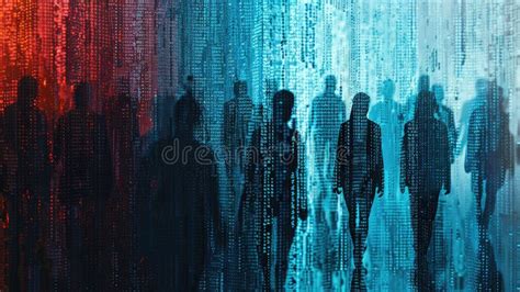diverse human silhouettes merging with binary code waterfall illustrating equality in ai ethics