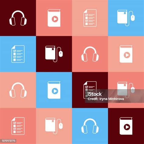 마우스 아이콘으로 팝 아트 헤드폰 오디오 북 온라인 퀴즈 테스트 설문 조사 및 전자를 설정합니다 벡터 예술에 대한 스톡 벡터 아트 및 기타 이미지 Istock