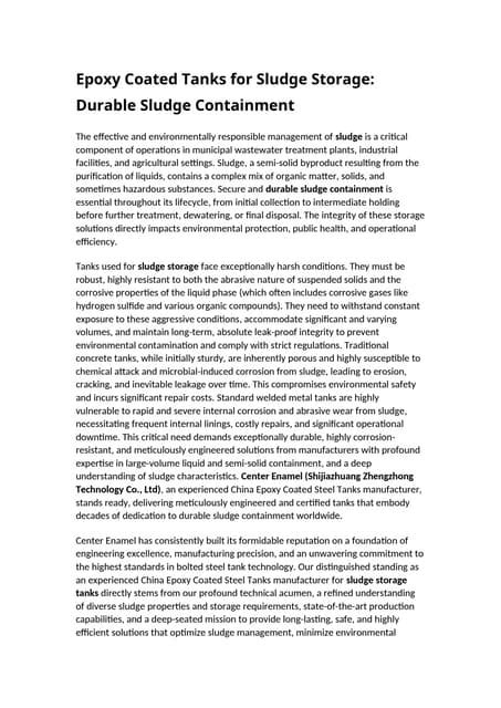 Epoxy Coated Tanks For Sludge Storage Durable Sludge Containmentdocx