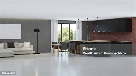 현대 집 인테리어입니다 로프트 스타일의 인테리어 디자인입니다 3d 렌더링입니다 0명에 대한 스톡 사진 및 기타 이미지 0명 3차원 형태 가구 Istock
