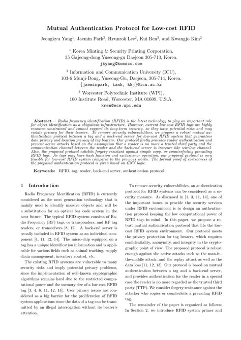 Pdf A Mutual Authentication Protocol For Low Cost Rfid System