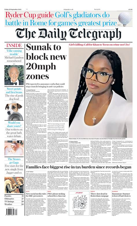 Daily Telegraph Front Page 29th Of September 2023 Tomorrows Papers