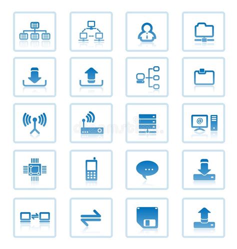 Network Computer Server Hardware Icons Set File Sharing Folder Upload