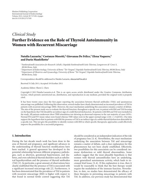 Pdf Further Evidence On The Role Of Thyroid Autoimmunity In Women With Recurrent Miscarriage
