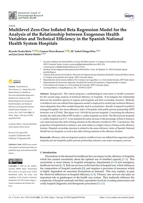 Pdf Multilevel Zero One Inflated Beta Regression Model For The Analysis Of The Relationship
