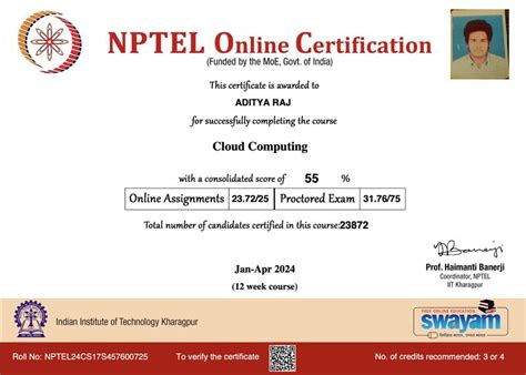 Aditya Raj On Linkedin Cloudcomputing Nptel Techskills Cloudtechnology Iitkharagpur Swayam