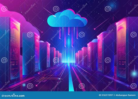 Cloud Computing Server Abstract Datacenter Cloud Network System Stock Illustration
