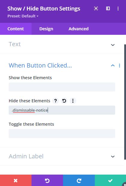 divi show hide button module divi booster