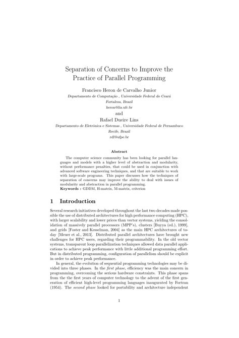 Pdf Separation Of Concerns For Improving Practice Of Parallel Programming